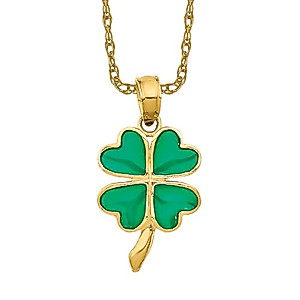 IceCarats 14K Yellow Gold 4 Leaf Lucky Clover Shamrock Flower Necklace Heart Claddagh Celtic Charm Pendant Irish Jewelry 20mm x 10mm Only