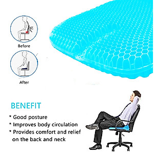 One To One Gel Seat Cushion for Office Chair, Super Breathable Honeycomb Design Comfort Support for Lower Back, Spine, Hips, Multi-Use Seat Cushion with 1 Non-Slip Cover