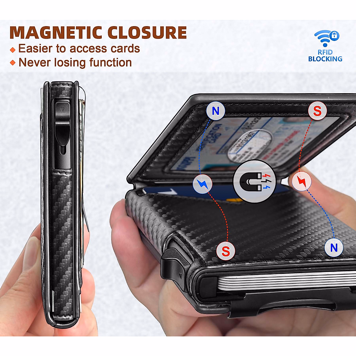 BULLIANT Men Wallet,Money Clip Wallet Slim For Gift Men 9Cards-Metal Credit Card Case in Magnetic Leather Flip