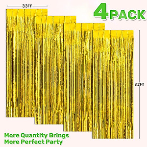 BFONS 4-Pack Backdrop for Party Decorations, Foil Fringe Backdrop Curtains, Tinsel Streamers for Birthday Party Decorations, Gold Backdrop Curtains for Girl Graduation Disco Parties