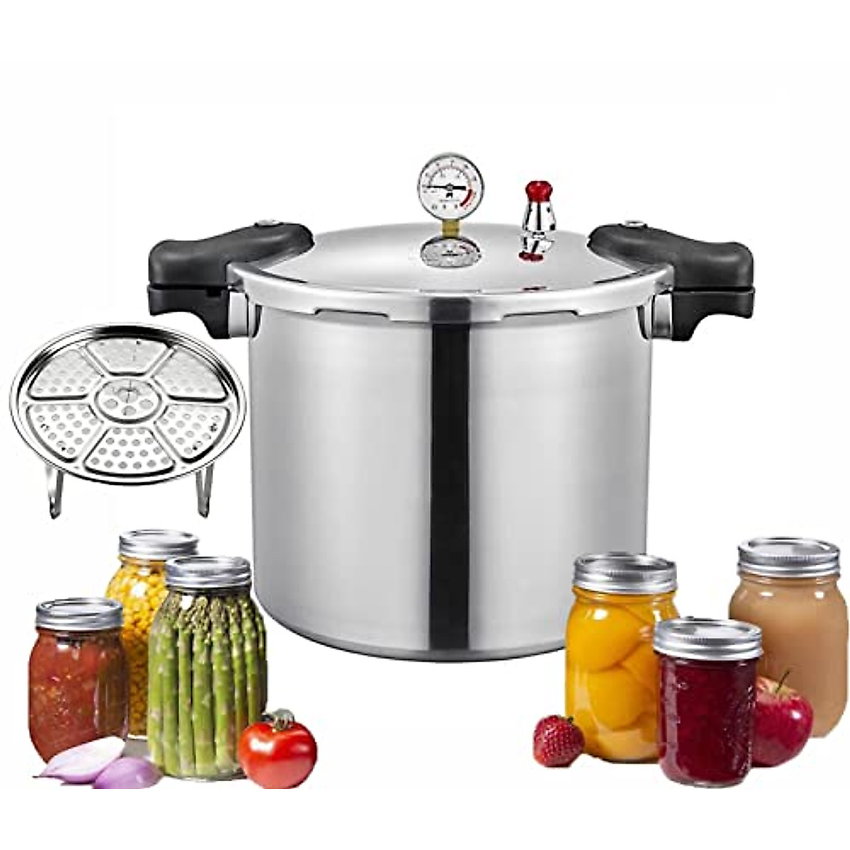 25 quart pressure canner cooker,Built-in luxury digital pressure gauge,Aluminum Explosion proof pressure cookers canners for canning,With1steaming tray Induction Compatible,Delivery from US warehouse