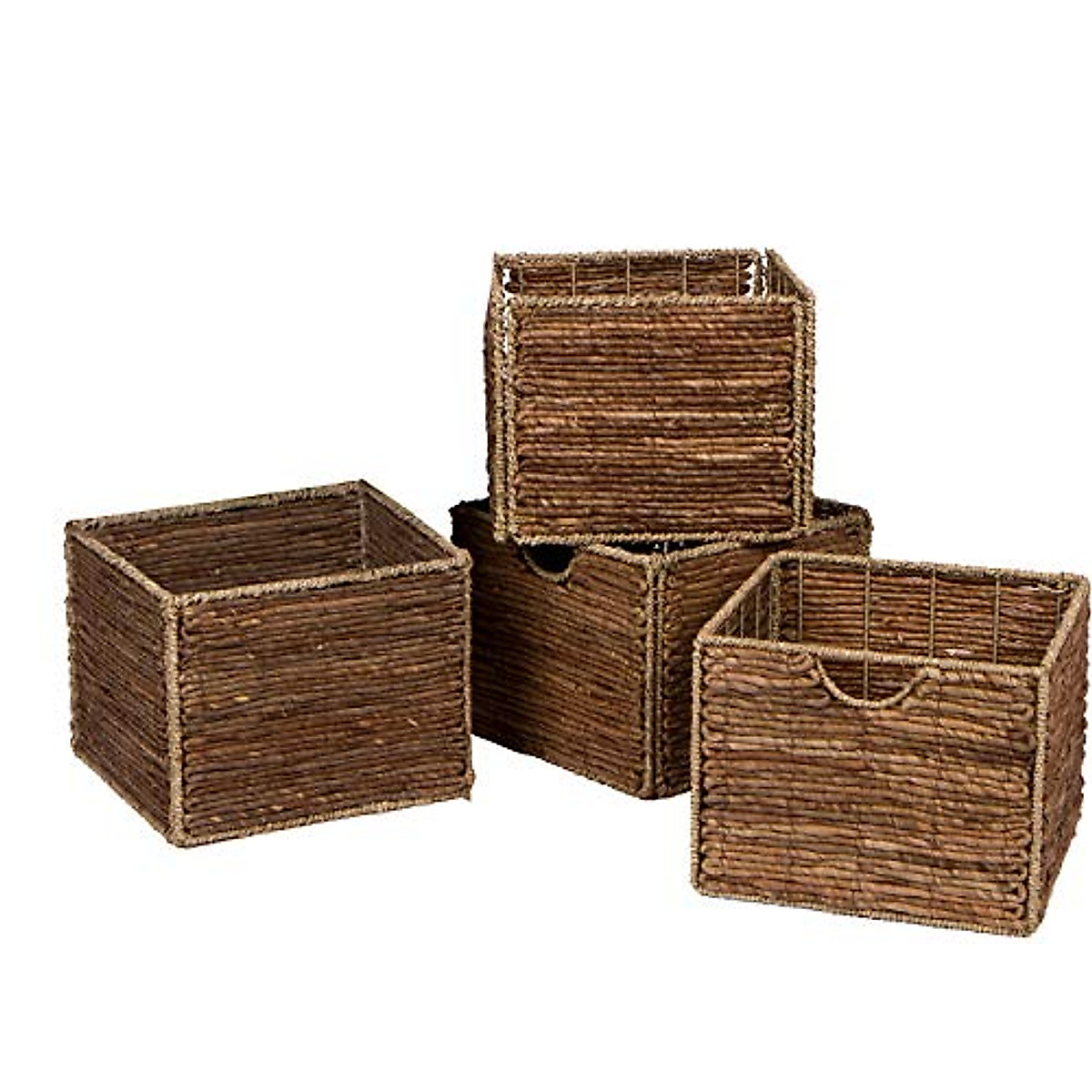 Trademark Innovations 12.7" Foldable Seagrass and Banana Leaf Storage Basket with Iron Wire Frame (Set of 4)