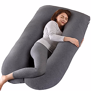 Amagoing 55 inches Pregnancy Pillows for Sleeping, U Shaped Maternity Full Body Pillow for Pregnant Women with Hip, Leg, Back, Belly Support, Washable Jersey Cover Included (Dark Grey)