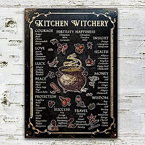 Eeypy Witch Kitchen Witchery Metal Sign Vintage Rust Styled House Decor Witches Magic Knowledge Kitchen Blessing Incense Artwork Tin Signs for Bar 8x12 Inch