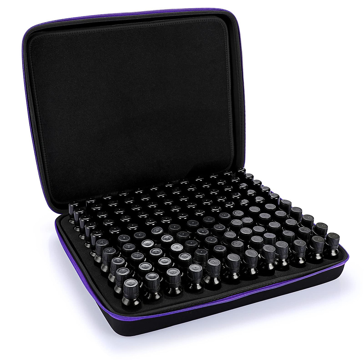 Hipiwe 120 Bottle EVA Essential Oil Storage Carrying Case Hard Shell Exterior Essential Oils Organizer Holder Traveling Bag with Foam Insert, Holds 5ml 10ml 15ml Essential Oils (X-Large, Black+Purple)