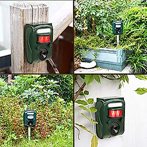 Solar Ultrasonic Animal Repeller, Cat Repellent, Motion Detection, Siren and Flash Repel. Dog, Squirrel, Deer, Raccoon, Skunk, Rabbit, Fox, etc