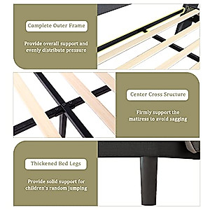 Feonase Upholstered Queen Bed Frame with Wingback, Platform Bed with Diamond Tufted Headboard, Heavy Duty Bed Frame, Wood Slat, Easy Assembly, Noise-Free, No Box Spring Needed, Dark Gray