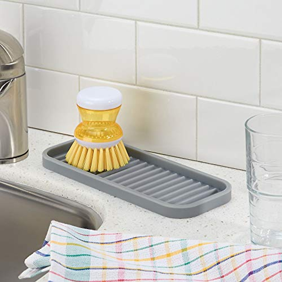 iDesign Lineo Kitchen Sponges, Scrubbers, and Soap, Sink Tray-Set of 2