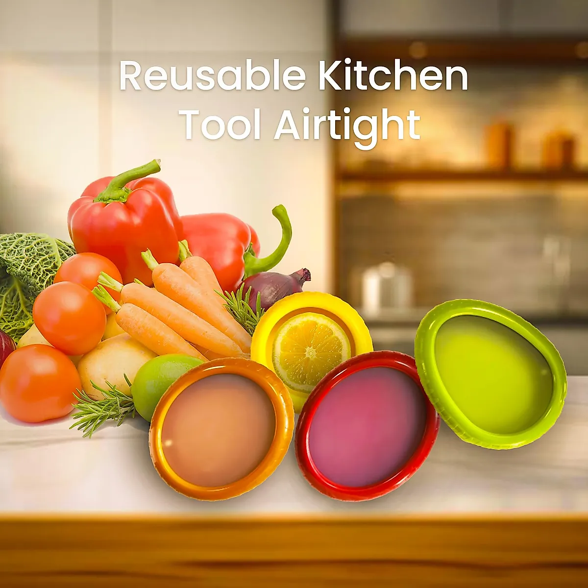 Velvet Vista 4PCS Silcone Food Container For Avacado Onion Lemon Tomato & More Preserve your Food And Vegetables in our Silicon Stretch Pod