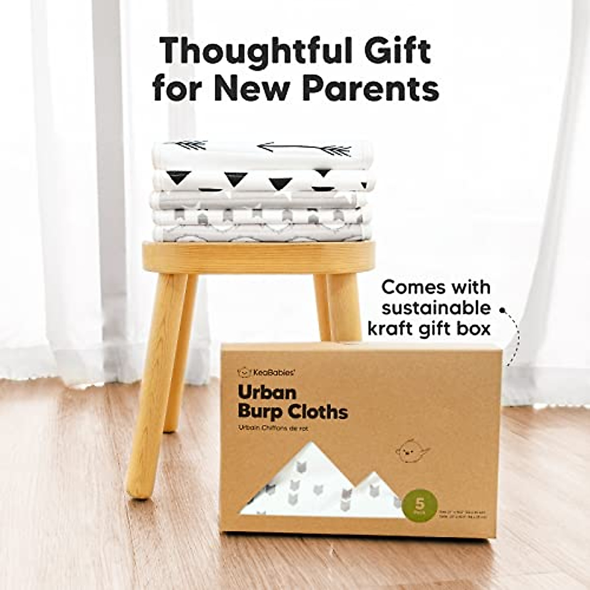 5-Pack Organic Burp Cloths for Baby Boys and Girls – Ultra Absorbent Burping Cloth, Burp Clothes, Newborn Towel - Milk Spit Up Rags - Burpy Cloth Bib for Unisex, Boy, Girl - Burp Cloths (Grayscape)