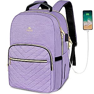 MATEIN 17 Inch Laptop Backpack, Womens Travel Laptop Backpack with RFID Pocket, Large Water Resistant College Teacher Nurse Work Bag Lightweight Daypack Computer Bagpack with USB Charging Port, Purple