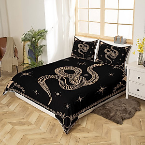 Snake Printed Duvet Cover,Kids Boho Sun and Moon Bedding Set,Starry Sky Galaxy Comforter Cover for Boys Girls Room Decor,Black and Brown Lightweight Bedspread Cover Twin Size with 1 Pillow Case