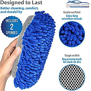 Relentless Drive Car Wash Sponges (2 Pack) – Microfiber Sponge, Ultra Soft, Lint and Scratch-Free, Premium Chenille Microfiber, Sponges for Washing Car, Truck, SUV, RV, Boat, and Motorcycle