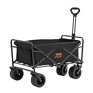 VEVOR Collapsible Folding Wagon Cart, 220lbs Heavy Duty Wagons Carts Foldable with Wheels, Outdoor Portable Garden Cart Utility Wagon for Groceries Camping Sports with Large Capacity & Drink Holder