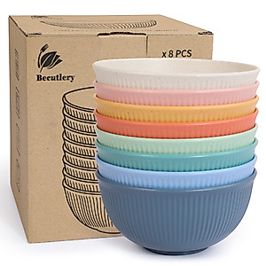 becutlery Reusable Bowls Set Unbreakable Cereal Bowls,24 OZ Wheat Straw Fiber Lightweight Bowl Sets 8, Microwave and Dishwasher Safe,Use for Ramen, Soup, Salad -Multi Color