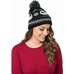 Disney Jack Skellington Womens Knit Beanie Hat and Texting Glove Set (Black)