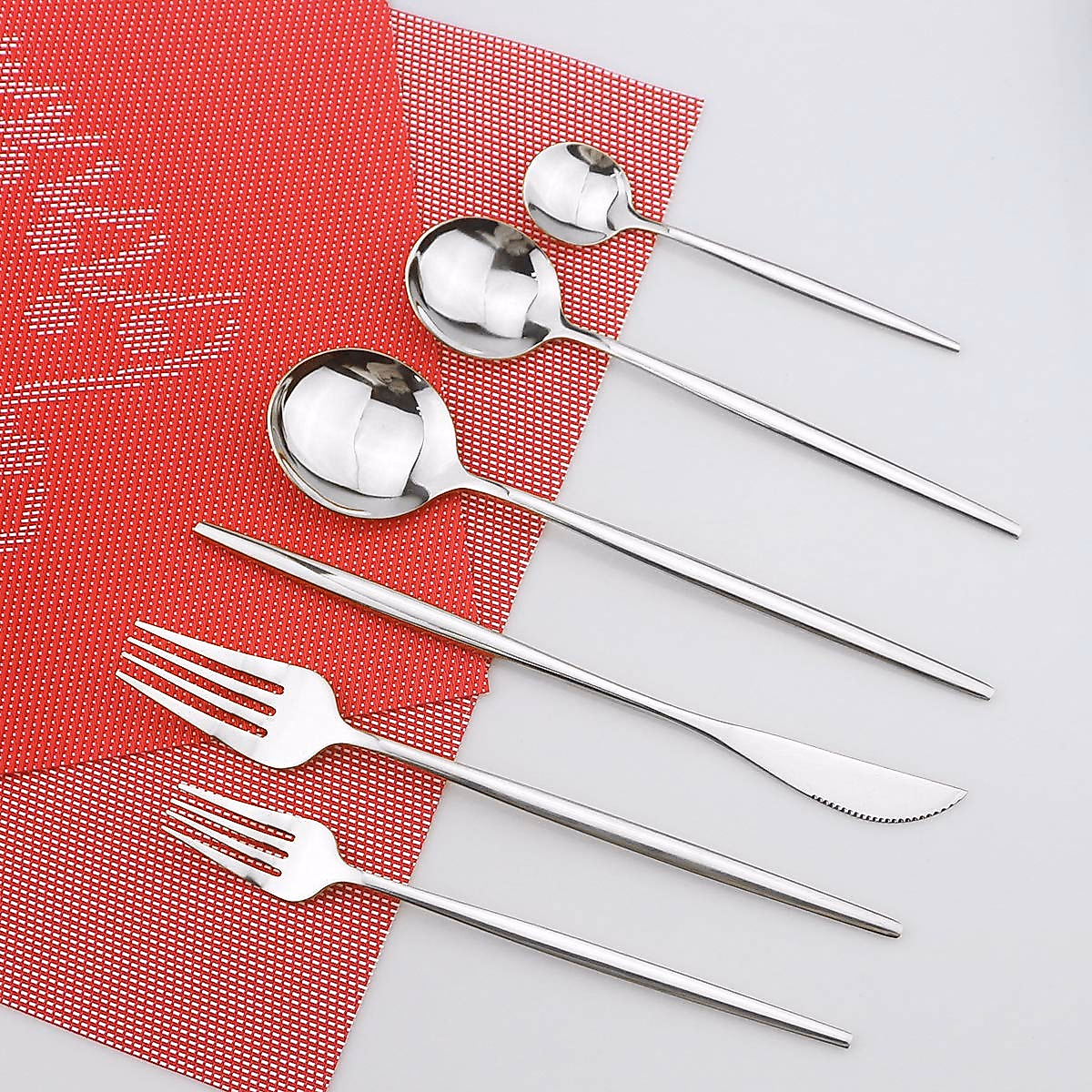 Gugrida 36-Piece Silverware Set – 304 Stainless Steel Silver Utensil Forks Spoons Knives Set, Mirror Polished Cutlery Flatware Set Tableware Sets for 6- Curved Design Dishwasher Safe (Silver)