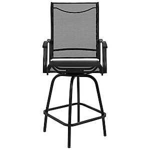 Flash Furniture Valerie Patio Bar Height Stools Set of 2, All-Weather Textilene Swivel Patio Stools with High Back & Armrests in Black