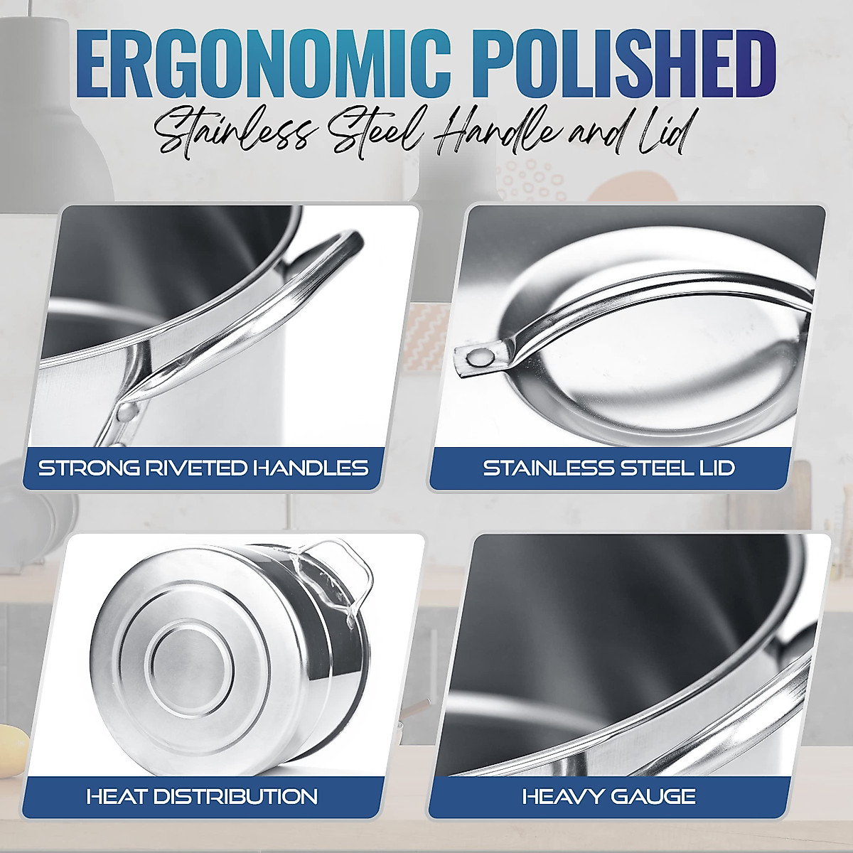 Alpine Cuisine 12 Piece Stainless Steel Stock Pot Steamer Set 6.5/9.5/12/16 Quart