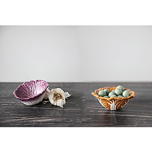 Creative Co-Op Hand-painted Set of Cabbage Shaped Stoneware Bowls, Set of 2,Orange & Purple