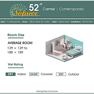 Sofucor 52" Flush Mount Ceiling Fan no Light and Remote Control, Indoor Outdoor Ceiling Fans Without Light, Quiet Energy Saving with 6 Speeds, Timer, Brown