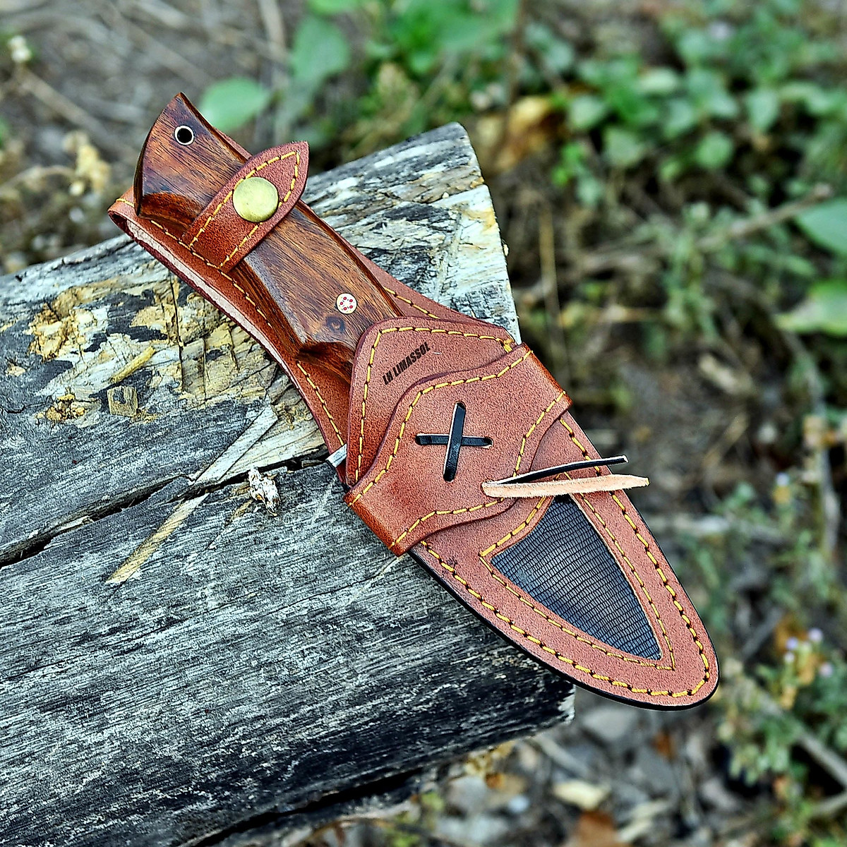 Handmade Damascus Bowie Knife For Hunting Skinning Outdoor Damascus Steel Survival Hunting Knife With Horizontal Carry Sheath Fixed Blade Damascus Hunting Belt Knife for Camping, Bushcraft Ergonomic Rose wood Handle | Cool Knives For Men Tactical (Rose Wo