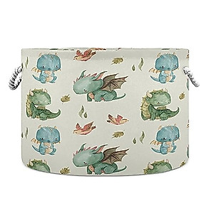 YETTASBIN Watercolor Cute Dragon Cotton Rope Basket Large Round Baby Laundry Basket Toy Blanket Books Storage Bin for Bedroom Bathroom Nursery Home Decor, 20 x 14 Inch