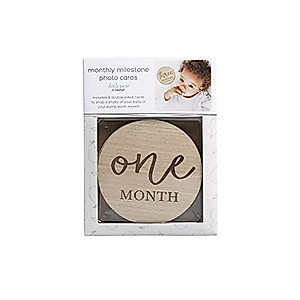 Little Pear Wooden Milestone Photo Cards, Baby Announcement Cards, Double Sided Photo Prop Monthly Milestone Discs, Pregnancy Journey Milestone Markers, 1-12 Months, Light Wood