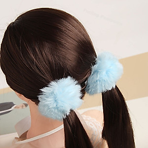 Furling Pompoms Furry Faux Rabbit Fur Hair Scrunchies Artificial Fur Hair Bobbles Elastic Hair Band Rope Wristband Ponytail Accessories Light Pink 2pcs