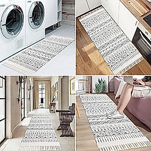 Pauwer Cotton Area Rug Set 2 Piece 4.2'x2'+3'x2' Hand Woven Cotton Rugs with Tassel Washable Cotton Throw Rugs Runner for Kitchen, Living Room, Bedroom