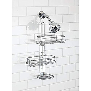 InterDesign Linea Adjustable Shower Caddy - Bathroom Storage Shelves for Shampoo, Conditioner and Soap, Silver