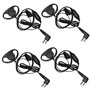 HQRP 4-Pack D Shape Earpiece Headset PTT Mic Compatible with Motorola CP250, CP300, RDV-2080D, RDV-5100, VL50 Sun Meter