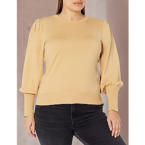 The Drop Women's Vivienne Pleated Shoulder Balloon-Sleeve Crewneck Sweater, Curds & Whey, XXS