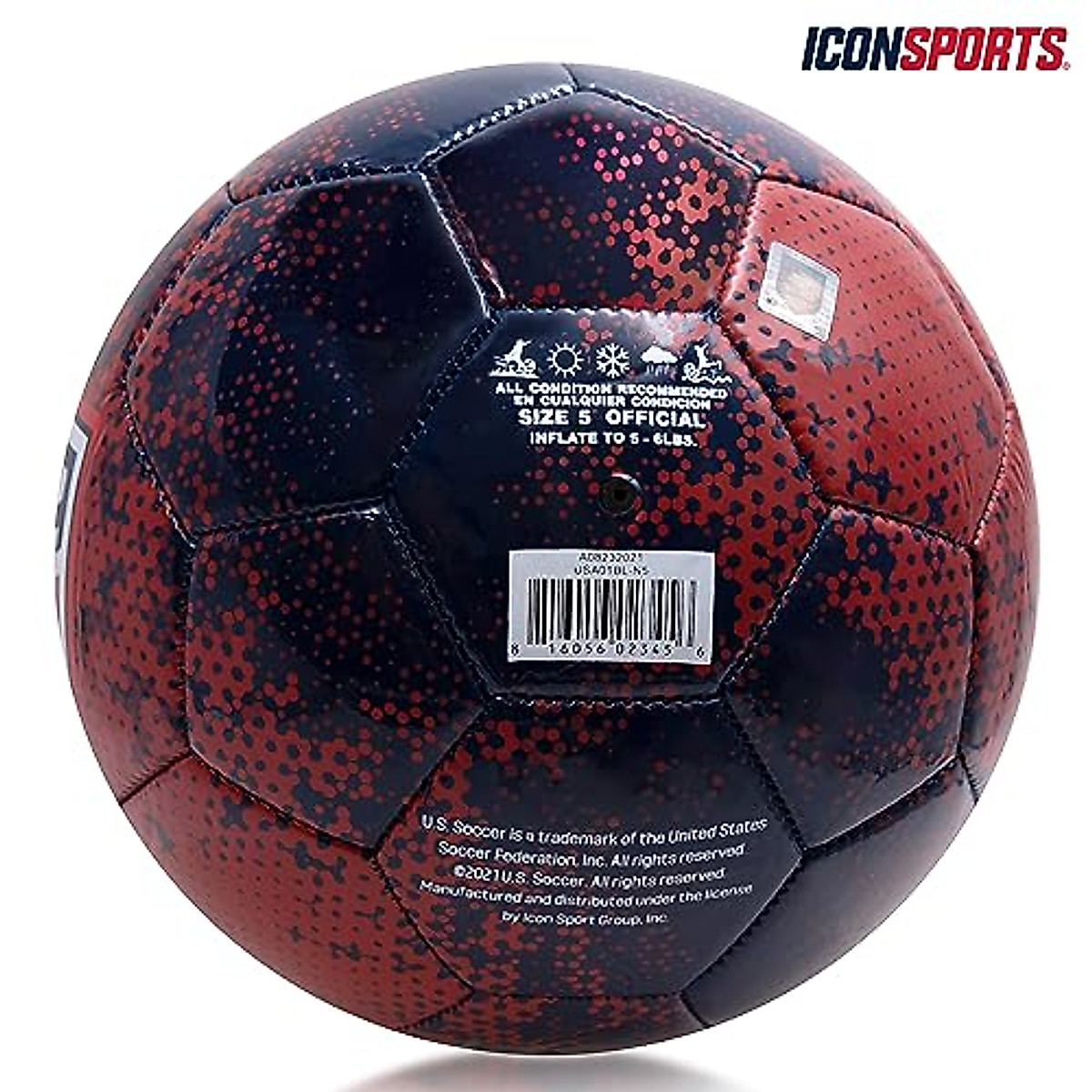 Icon Sports Officially Licensed U.S. Soccer, Size 5 Regulation Soccer Ball, Non-Toxic Patterned PVC, Solar Flare Red for Adults & Kids