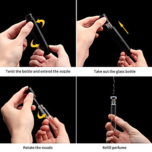 10ml Portable Refillable Perfume Empty Spray Bottle Upgraded Perfume Atomizer with Funnel Filler and Refill Pump for Outdoor Traveling (Black)