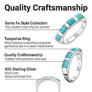 Shop LC Santa Fe Style Turquoise Ring for Women 925 Sterling Silver Band Boho Western Jewelry Gifts for Women Promise Rings Size 7 Birthday Gifts