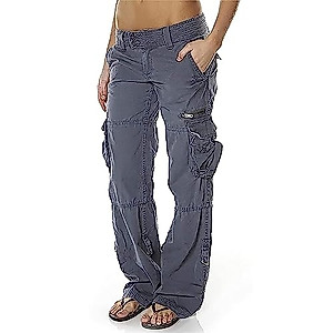 ZOCAVIA Summer Pants for Women Mid-Rise Tactical Active Trousers Combat Military Long Pants with Pockets Gray Blue, 3XL