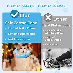Cat Cone Collar Soft, Adjustable Plush Comfort Pet Elizabeth Circle Soft Cone for Cats Donut Cute Cat Recovery Collar for Cats Small Pet After Surgery Stop Licking Comfortable Cat Cones (M, Blue)