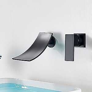PGBDQHFF Gold/Matte Black Waterfall Basin Faucet Wall Mounted for Bathroom Faucets Bath Basin Sink Tap Bathtub Hot and Cold Water Mixer(Matte Black B)
