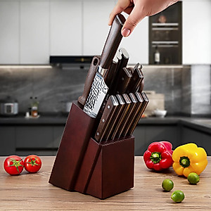 FEECOOL knife Set, Kitchen Knife Set,15 Pieces Knife Set with Block, Germany High Carbon Stainless Steel Chef Knife Block Set, Knives Set for Kitchen with Sharpener, Ultra Sharp Chef Knife Set, Brown