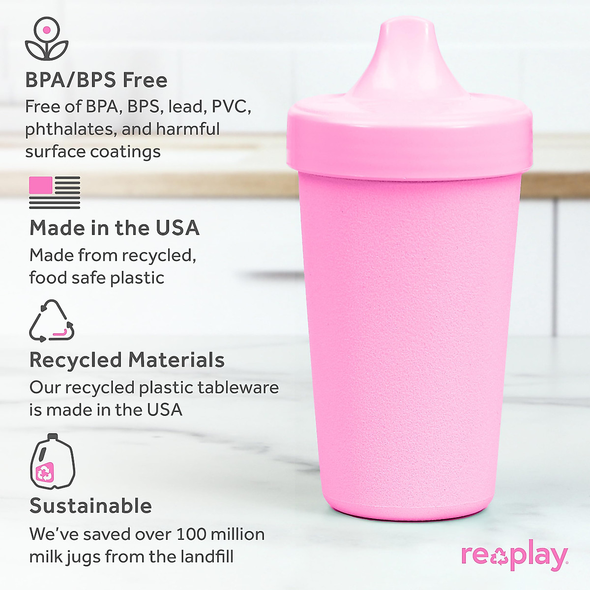 Re-Play Made in USA 10 Oz. Sippy Cups for Toddlers, Pack of 4 - Reusable Spill Proof Cups for Kids, Dishwasher/Microwave Safe - Hard Spout Sippy Cups for Toddlers 3.13" x 6.25", Princess