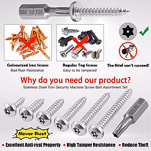 Hilitchi 210 Pcs #10 Stainless Steel Button Head Torx Sheet Metal Screws Silver Security Anti-Theft Tamper Proof Screws Assortment Kit with Screwdriver Bit T25 (#10 x 1/2" ~ #10 x 1-1/2")