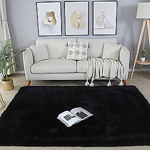 GERBIT Shag Area Rug 9x12 Feet Soft Indoor Rectangular Rugs Carpet Modern Luxury Plush Rugs for Living Room Home Decor Black