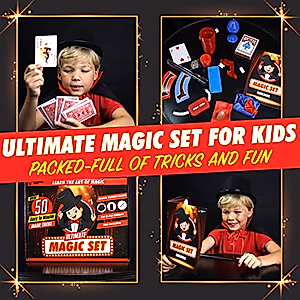 BLOONSY Magic Kit for Kids | Magic Tricks Set for Kids Age 6 8 10 12 | Magician Costume for Pretend Play with Easy to Follow Guide and Video Instructions Included