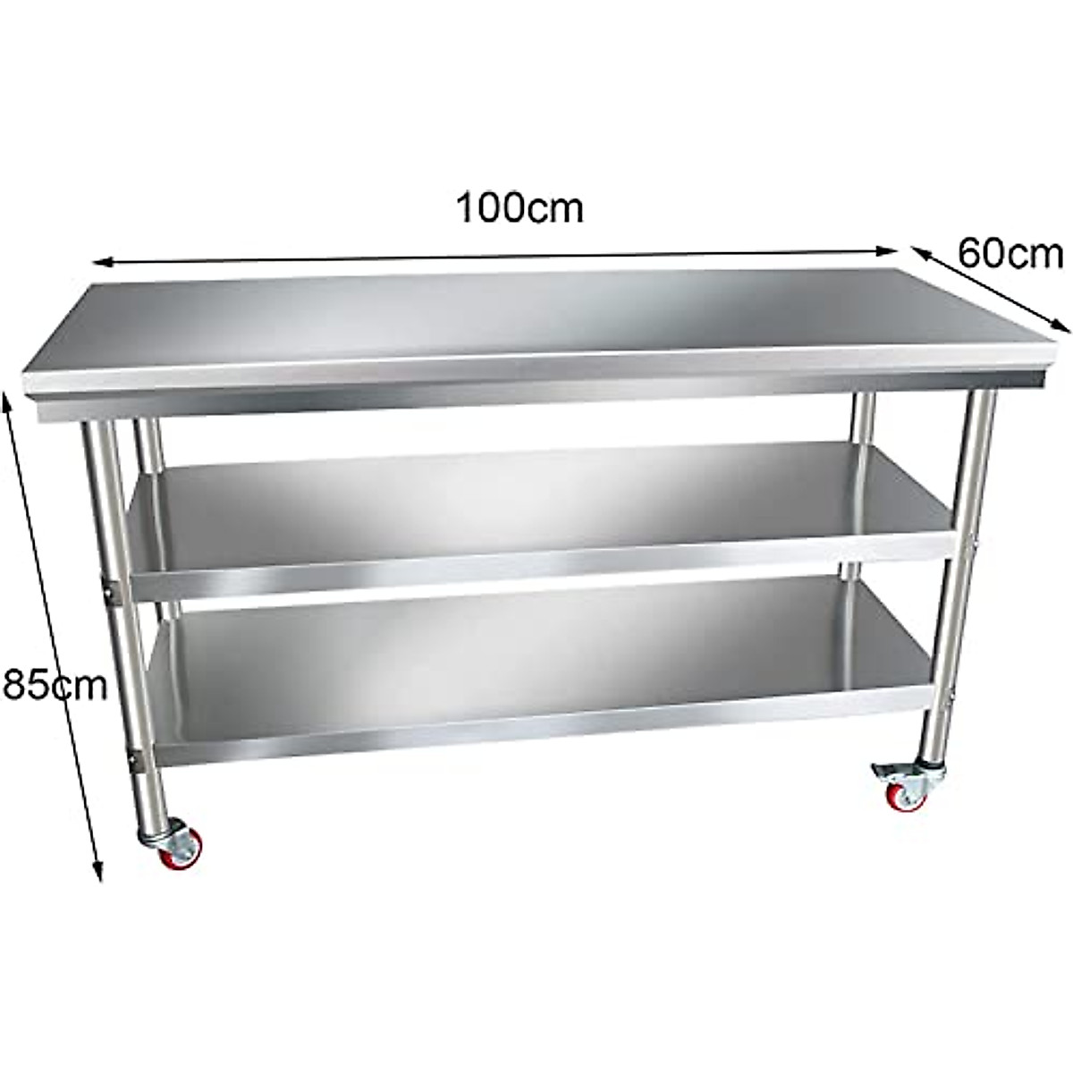Commercial Kitchen Work Catering Table, Kitchen Work Table Stainless Steel Worktable Commercial Heavy Duty Prep Workbench with 4 Casters (Wheels) for Restaurant, Hotel Rack (Size : 100x60x85cm)