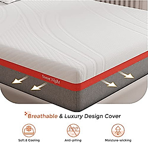 Sweetnight King Size Mattress, 10 Inch Cooling Gel Memory Foam Mattress in a Box, Foam Mattress with Flippable Design for Comfortable Sleep & Support, Plush, Clarity