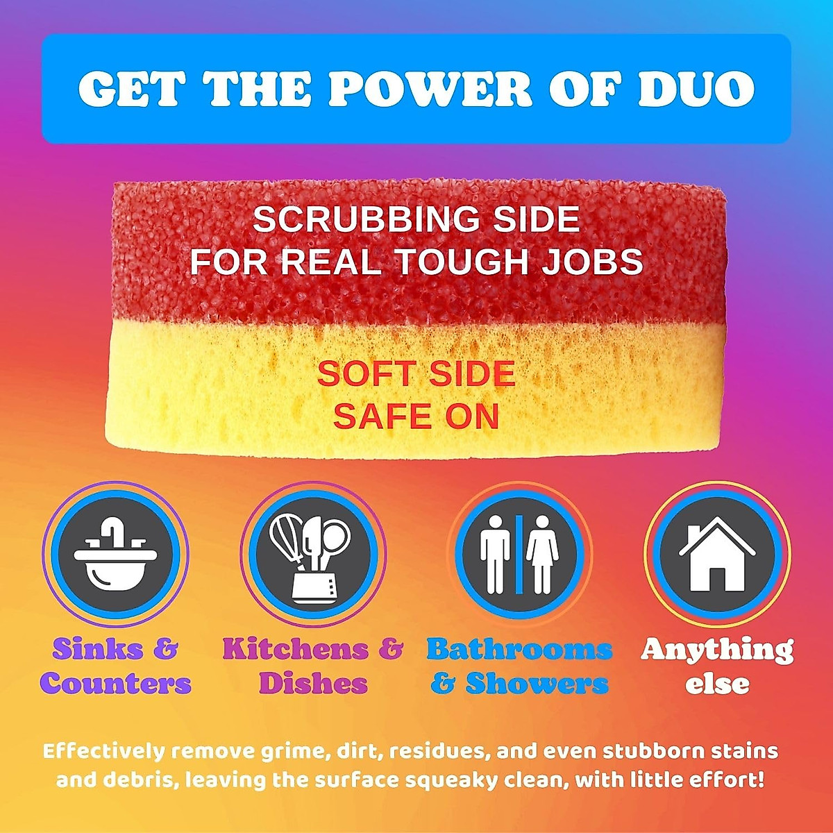 Scrub Moji Scrubbing Sponge (Set of 3) - (Blue) - Scrub Sponge Made with Temperature-Responsive Polymer Foam - Stain and Odor-Resistant Kitchen Sponges and Scrubbers - Bathroom Scrubber... (Duo)