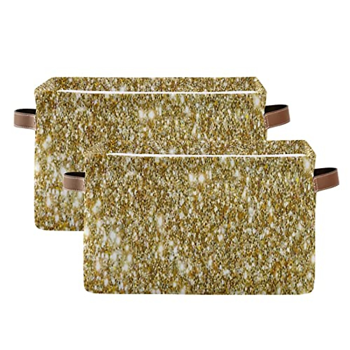 Kigai Gold Sequins Storage Basket, Foldable Canvas Cube Storage Bin with Handles for Home Office Closet, 2pcs