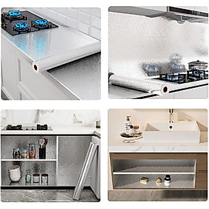 Beminh Kitchen Backsplash Wallpaper Stickers, Kitchen Stickers Self Adhesive Kitchen Aluminum Foil Stickers Oil Proof Waterproof Kitchen Stove Sticker (15.7X394 Inches)