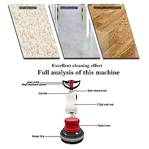 WYDDDARY 1100W Red Floor Polisher Commercial Floor Cleaner Polishing Machine Carpet Buffer Scrubber with 3gal Water Tank and 17" Base 154Rpm AC110V